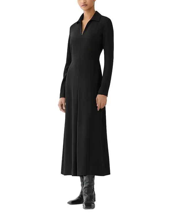 Lafayette 148 New York Collared V Neck Finesse Crepe Dress - Black