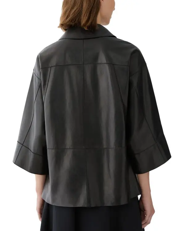 Lafayette 148 New York Leather Three Quarter Sleeve Oversized Jacket