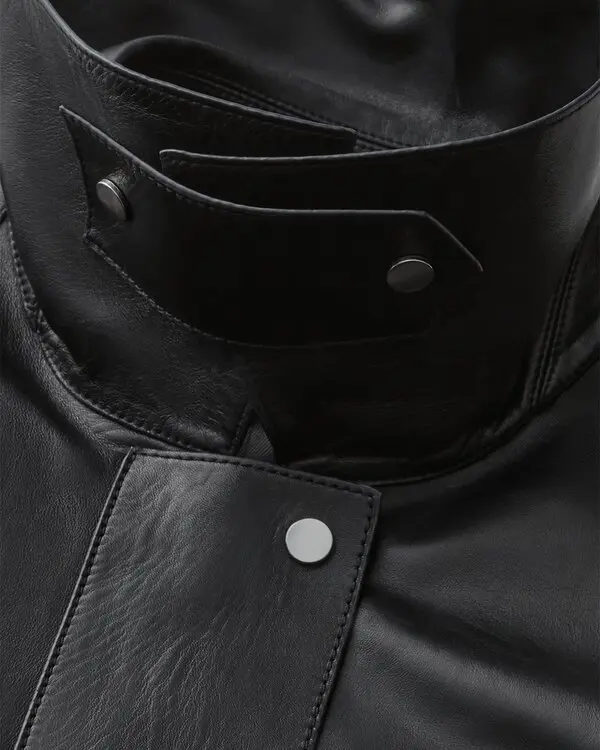 Lafayette 148 New York Leather Three Quarter Sleeve Oversized Jacket