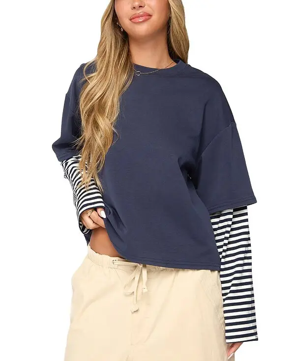 EDIKTED Nacie Layered Stripey Long Sleeve T Shirt