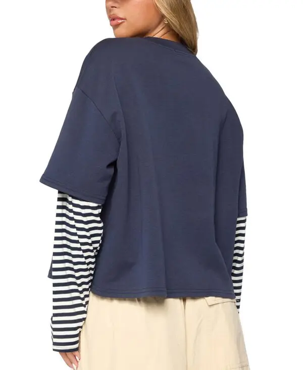 EDIKTED Nacie Layered Stripey Long Sleeve T Shirt