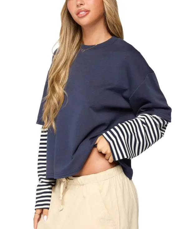 EDIKTED Nacie Layered Stripey Long Sleeve T Shirt
