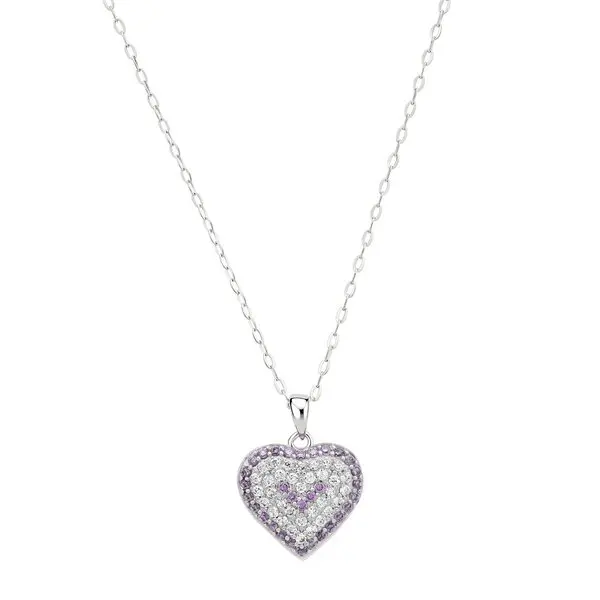 KYLIE HARPER Pave Amethyst Cz Heart Pendant In Sterling