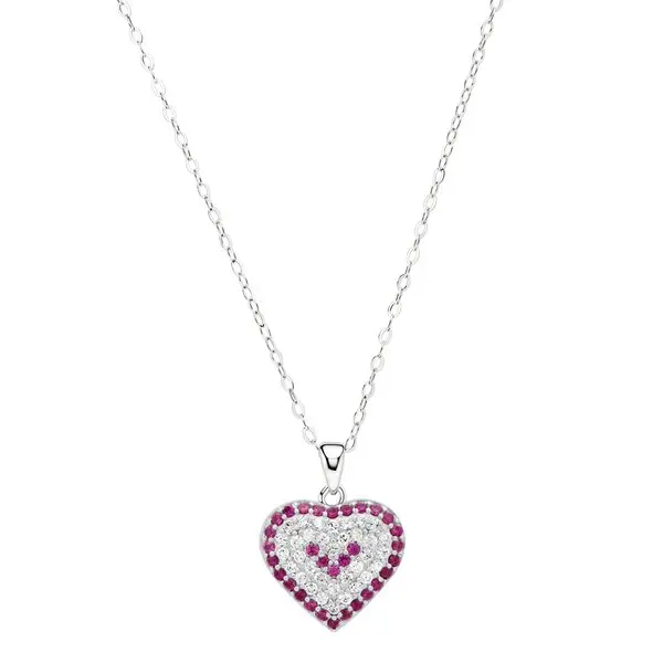 KYLIE HARPER Pave Ruby Cz Heart Pendant In Sterling