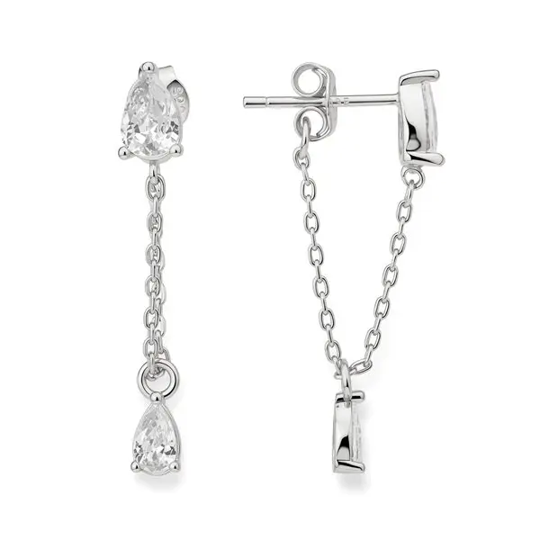 KYLIE HARPER Pear-cut Diamond Cz Dangling Chain Earrings In Sterling