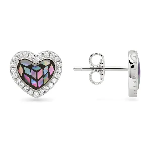 KYLIE HARPER Mosaic Abalone Mother Of Pearl Heart Halo Earrings In Sterling - Silver
