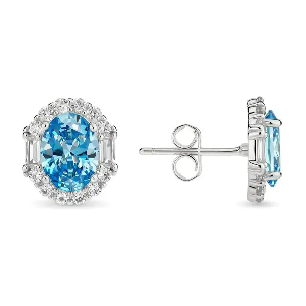 KYLIE HARPER Oval-cut Swiss Blue Halo Stud Earrings In Sterling