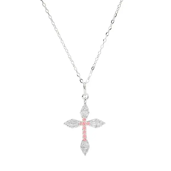 KYLIE HARPER Pink & White Diamond Cz Art Deco Cross Pendant In Sterling