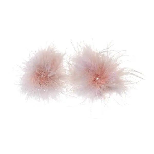 BABALOO JEWELRY Marabou Pom-pom Stud Earrings With Pearl