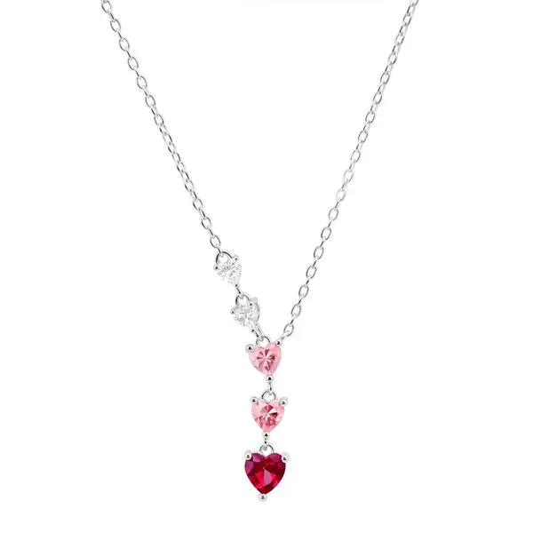 KYLIE HARPER Pink Ombre Graduating Heart Y Necklace In Sterling