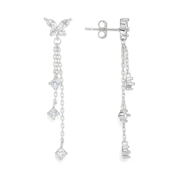 KYLIE HARPER Butterfly Diamond Cz Fringe Earrings In Sterling
