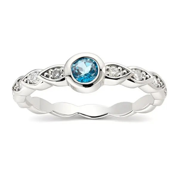 KYLIE HARPER Genuine Topaz & Diamond Band Ring In Sterling Silver 1/8 Tdw