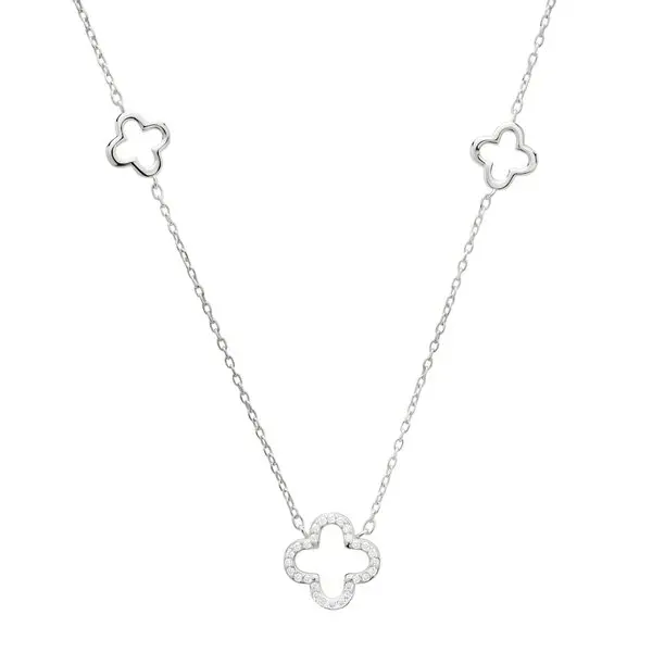 KYLIE HARPER Diamond Cz Clover Station Necklace In Sterling