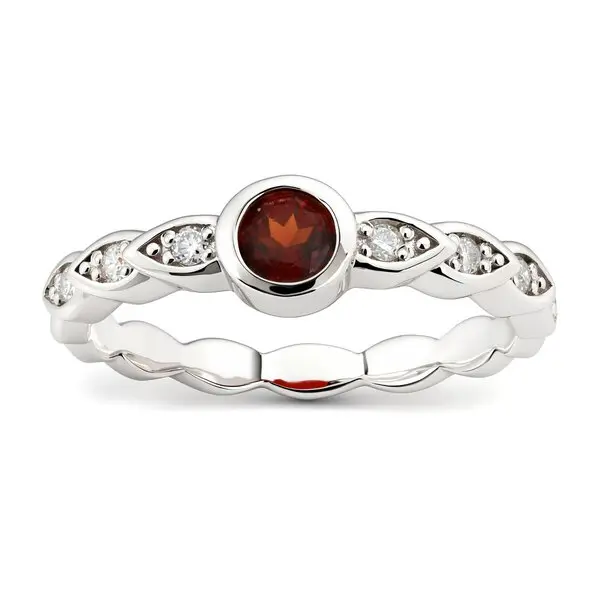 KYLIE HARPER Genuine Garnet & Diamond Band Ring In Sterling Silver 1/8 Tdw