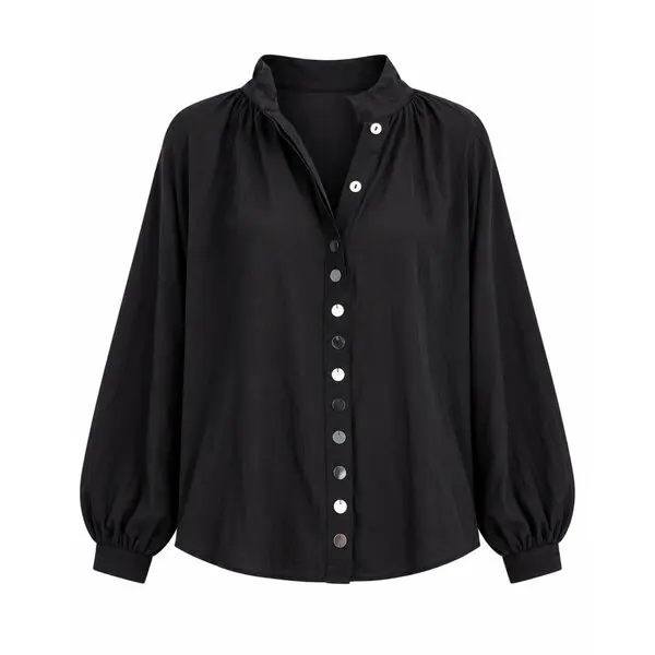 PAR Y ESCALA Cotton Berta Blouse With Sequin Button Detail