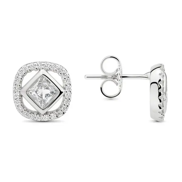 KYLIE HARPER Princess-cut Diamond Cz Halo Stud Earrings In Sterling