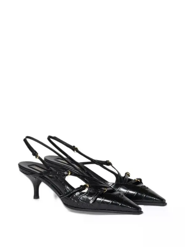 Miu Miu Crocodile Embossed Calfskin Slingback Pumps
