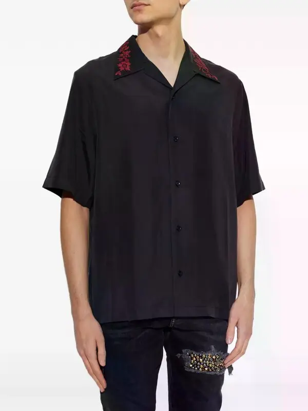 Amiri Regular-fit Floral-collar Shirt - Black