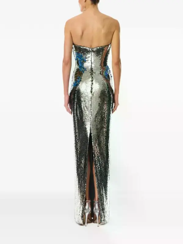 Monique Lhuillier Sequin-embellished 3d Floral-appliqué Maxi Dress