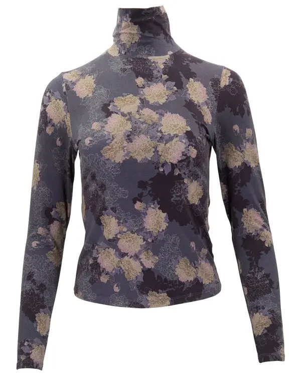 LORDS OF HARLECH Kate Lans Floral Lyocell Stretch Turtleneck - Black