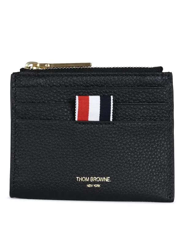 Thom Browne Zip Top Card Holder In Soft Pebble Grain Leather