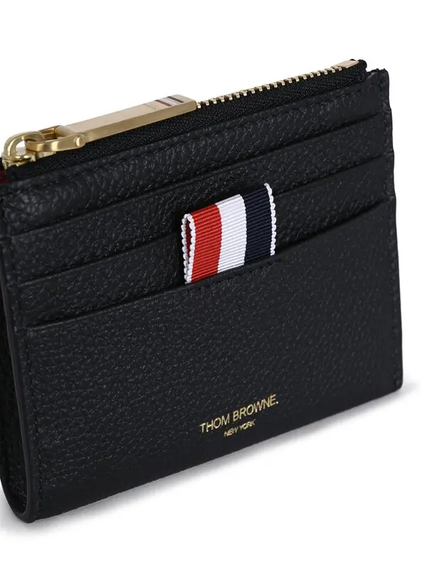 Thom Browne Zip Top Card Holder In Soft Pebble Grain Leather