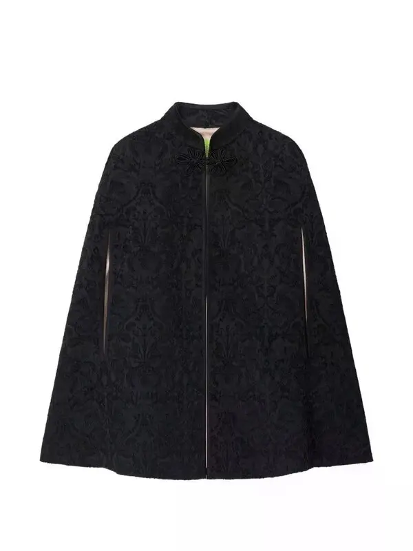 Shanghai Tang Jacquard Frog-fastening Cape - Black