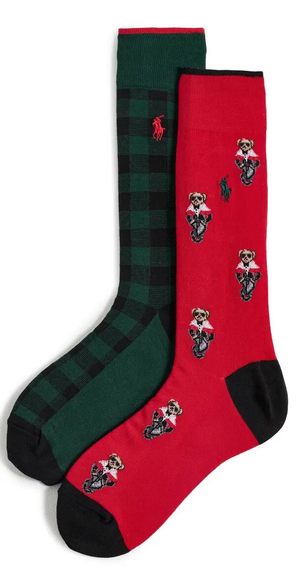 Polo Ralph Lauren Royal Holiday Bear Socks 2 Pack - Red