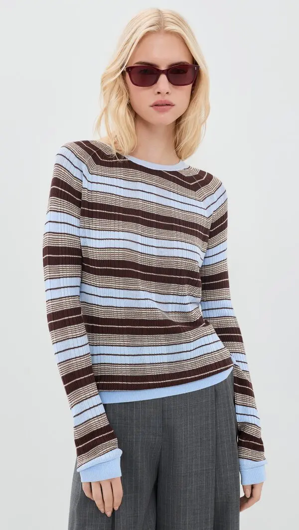 Rag & Bone Teresa Silk Blend Stripe Crew Pullover