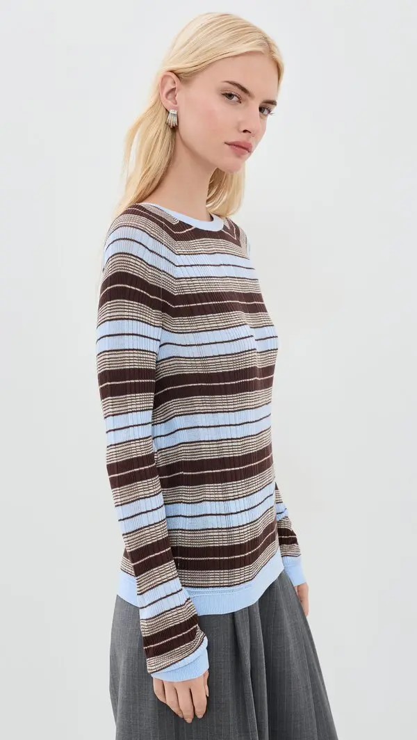 Rag & Bone Teresa Silk Blend Stripe Crew Pullover