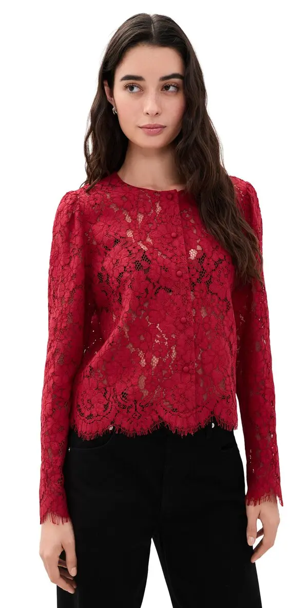 FRAME The Lace Button Down Blouse - Deep Ruby