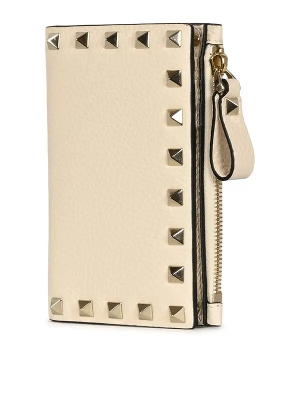 Valentino Garavani Coin Purse/card Case | Rockstud | Vitello Stampa Alce/platinum Studs - Neutral