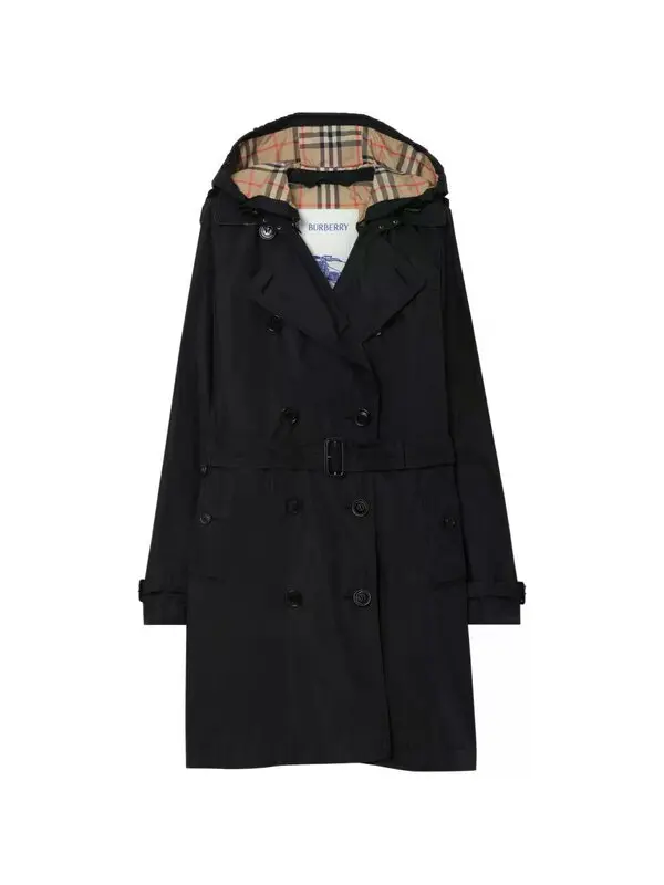 Burberry Mid-length Nylon Kensington Hooded Trench Coat - Black