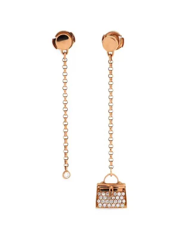 Hermès Kelly Amulette Drop 18k Rose Gold And Diamonds Earrings - Pink