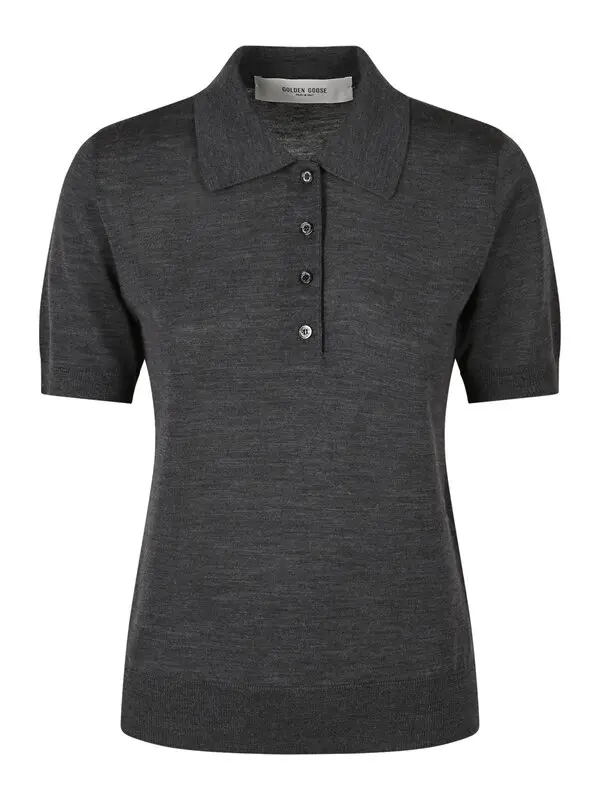 GOLDEN GOOSE Golden W's Polo Knit Short Sleeves Merino Wool - Black