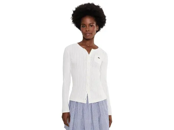 Lacoste Slim Fit Pointelle Cotton Cardigan Clothing - Flour