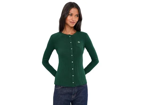 Lacoste Slim Fit Pointelle Cotton Cardigan Clothing - Sinople