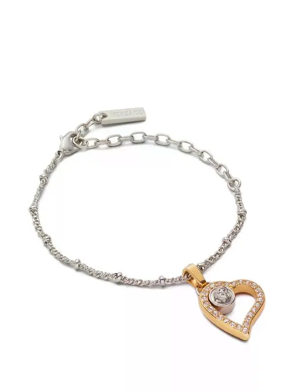 Versace Crystal-embellished Heart-pendant Bracelet - Silver