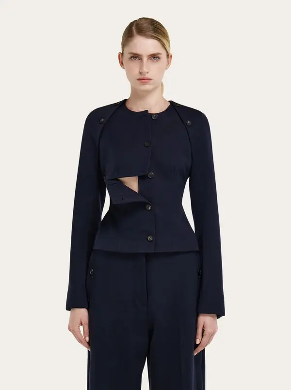 FERRAGAMO Cropped Jacket With Button Detail - Blue