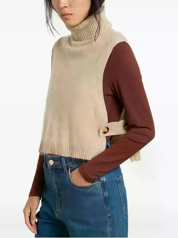 Maison123 Button-tab Roll-neck Vest - Neutrals