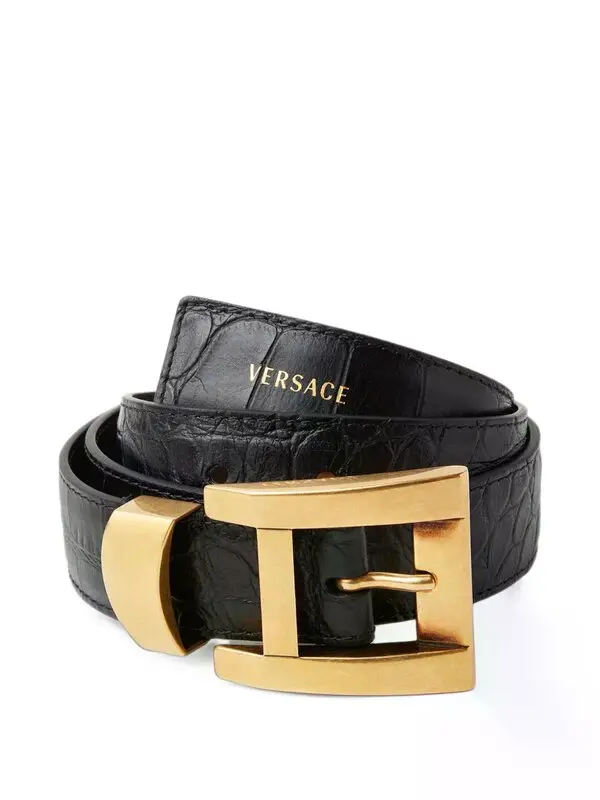 Versace Croc-effect Leather Belt - Black