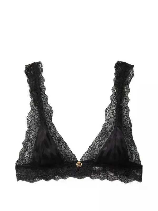 Versace Medusa-plaque Lace-trim Bra - Black