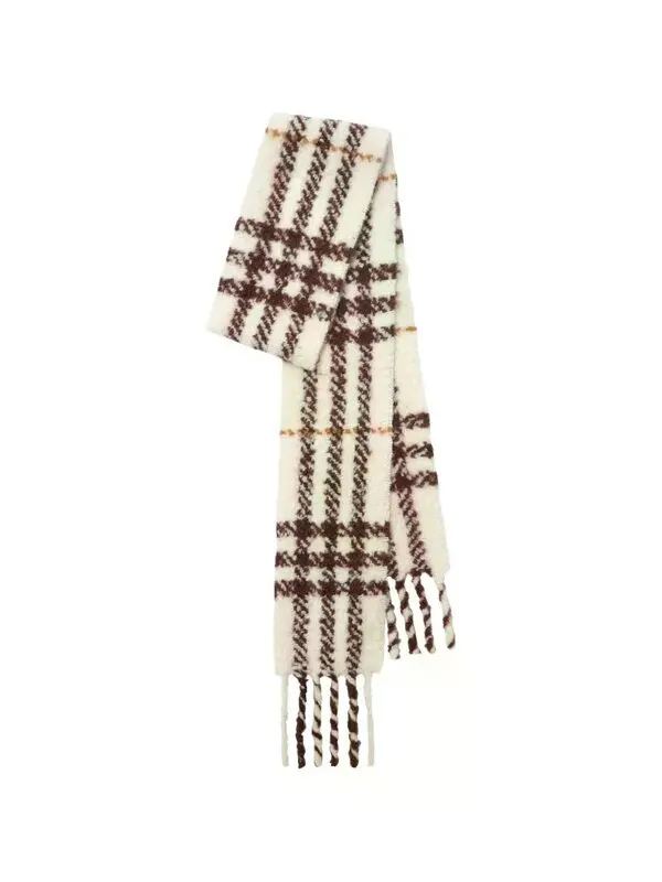 Burberry Narrow Check Alpaca-wool-blend Bouclé Scarf - Neutrals