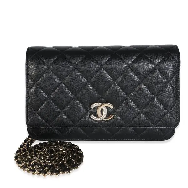 Chanel Quilted Caviar Cc Strass Wallet On Chain