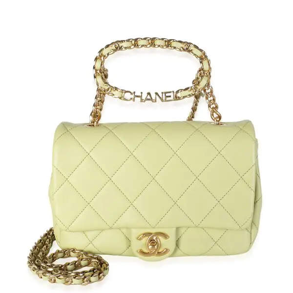 Chanel Light Quilted Lambskin Halo Chain Top Handle Flap Bag - Green