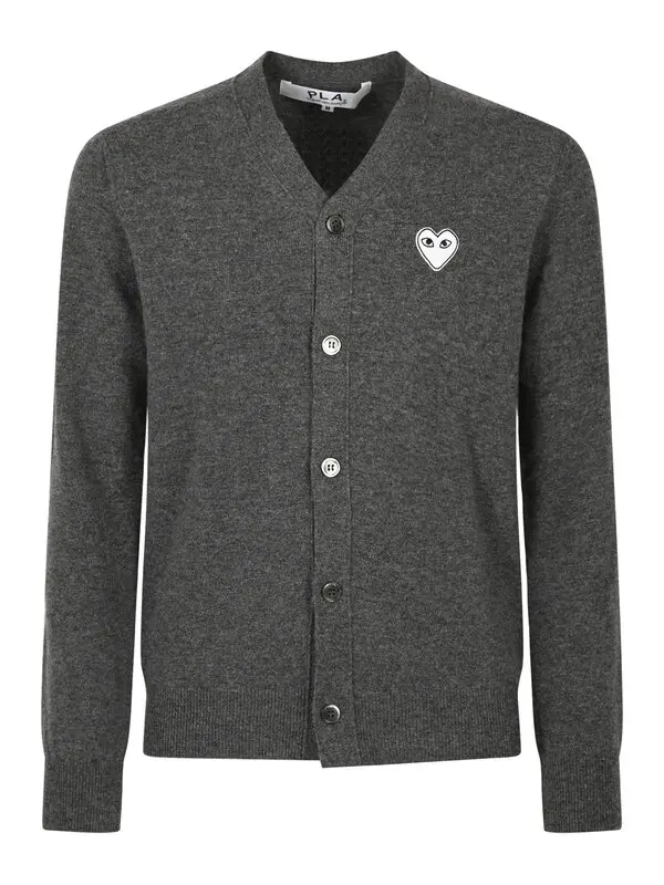 Play Comme Des Garcon V-neck Cardigan White Emblem