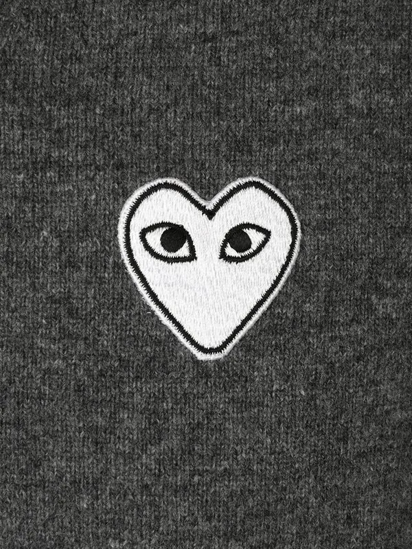 Play Comme Des Garcon V-neck Cardigan White Emblem