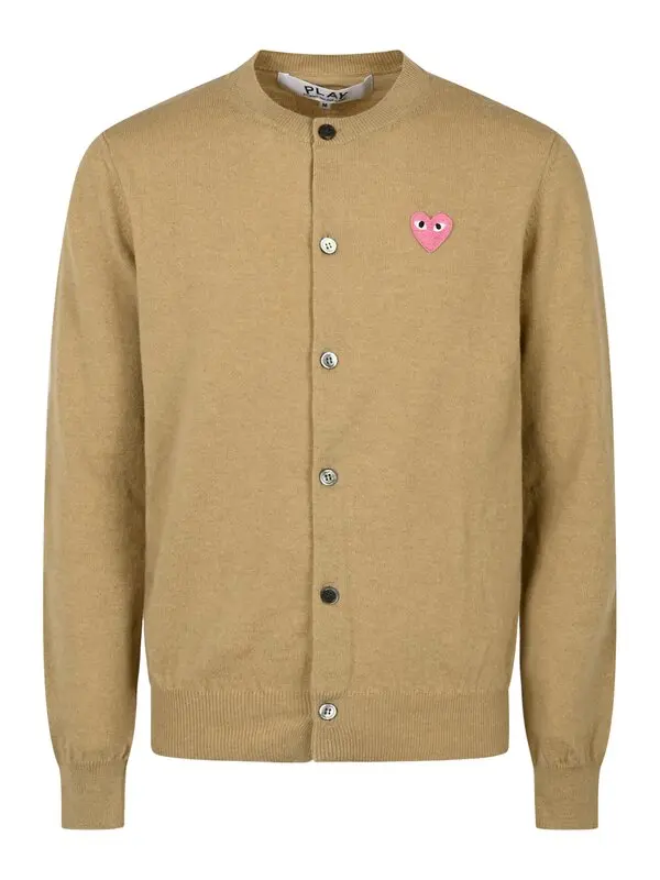 Play Comme Des Garcon Round Neck Cardigan Pink Emblem