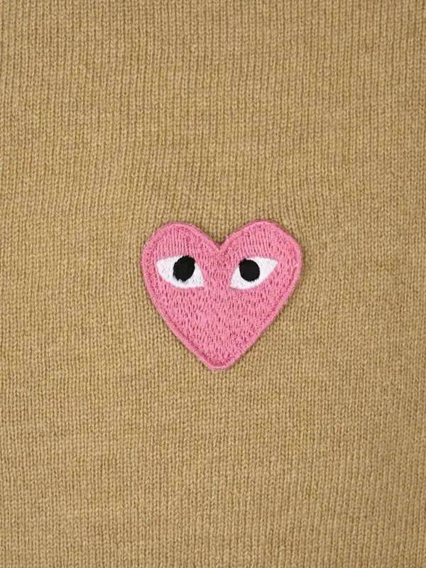 Play Comme Des Garcon Round Neck Cardigan Pink Emblem