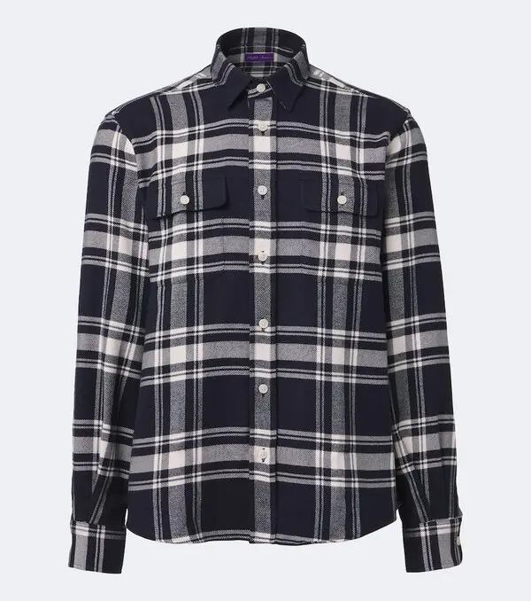 Ralph Lauren Purple Label Plaid Cotton Flannel Shirt - Blue